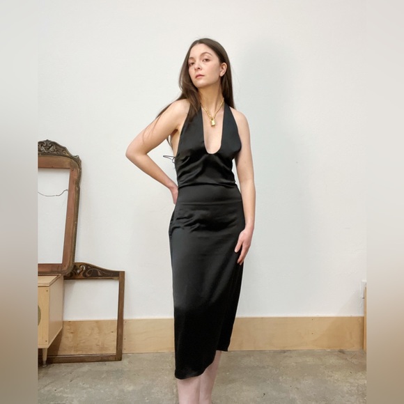 Jason Wu | Dresses | Nwt Jason Wu Black Satin Halter Plunging U ...